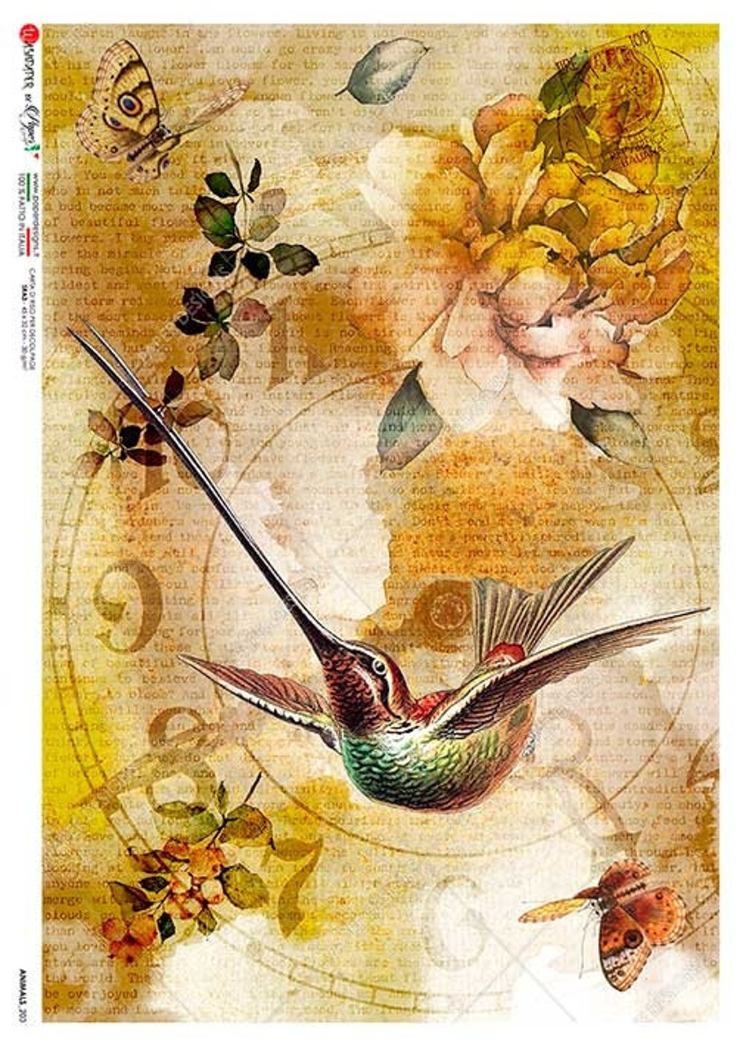 Decoupage Rice Paper | Golden Hummingbird | PD Animals 0203 | Paper ...