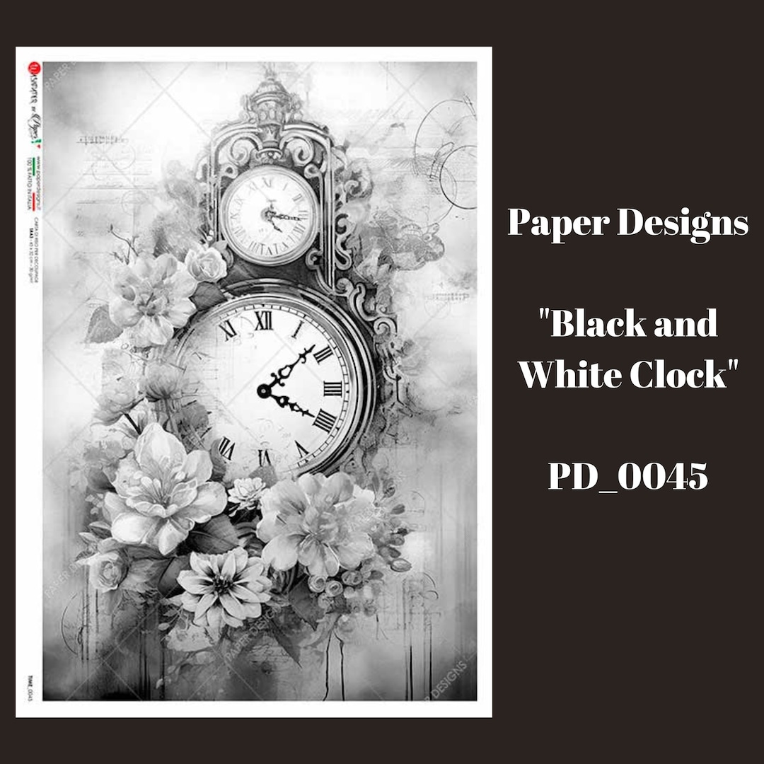 Decoupage Rice Paper | Black and White Clock | PD Time 0045 | Paper ...