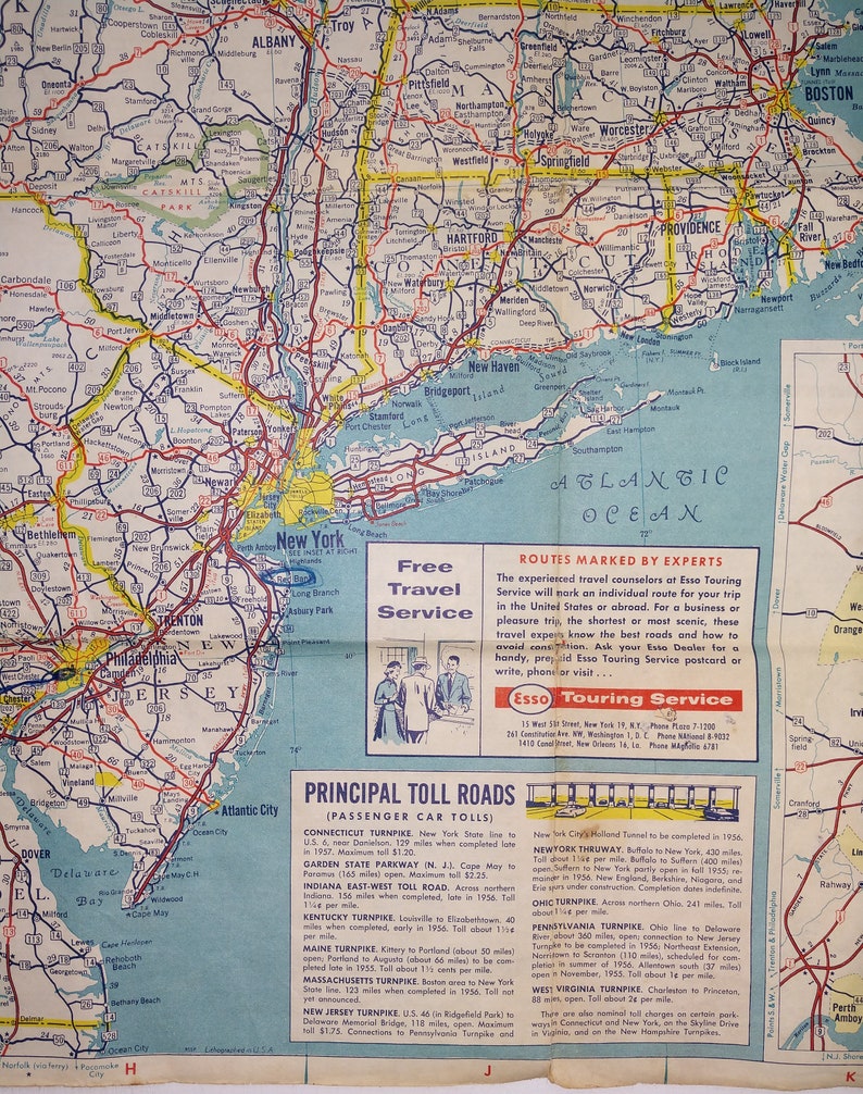 Esso Road Map - Eastern United States 1955-56 - Etsy