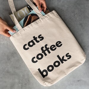 Cat Tote Bag Books Cats and Coffee, Bookish Merch, Bookish, Books and ...