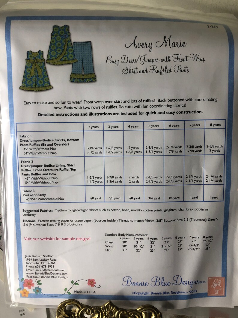 Bonnie Blue Avery Marie Pattern - Etsy