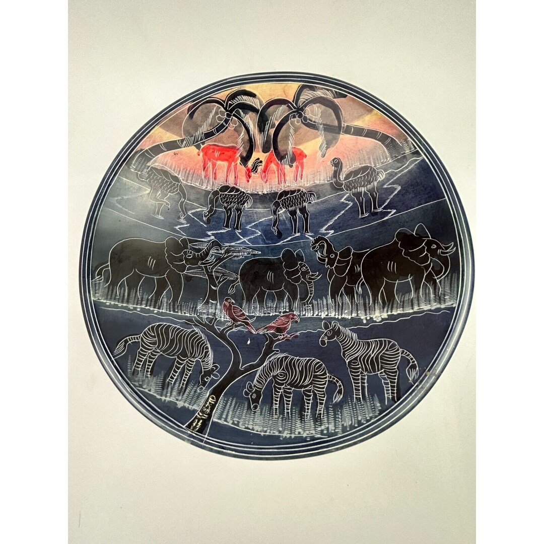 African Mombasa Jumbo Soapstone Bowl Handmade 10 Zebras Elephants Made ...