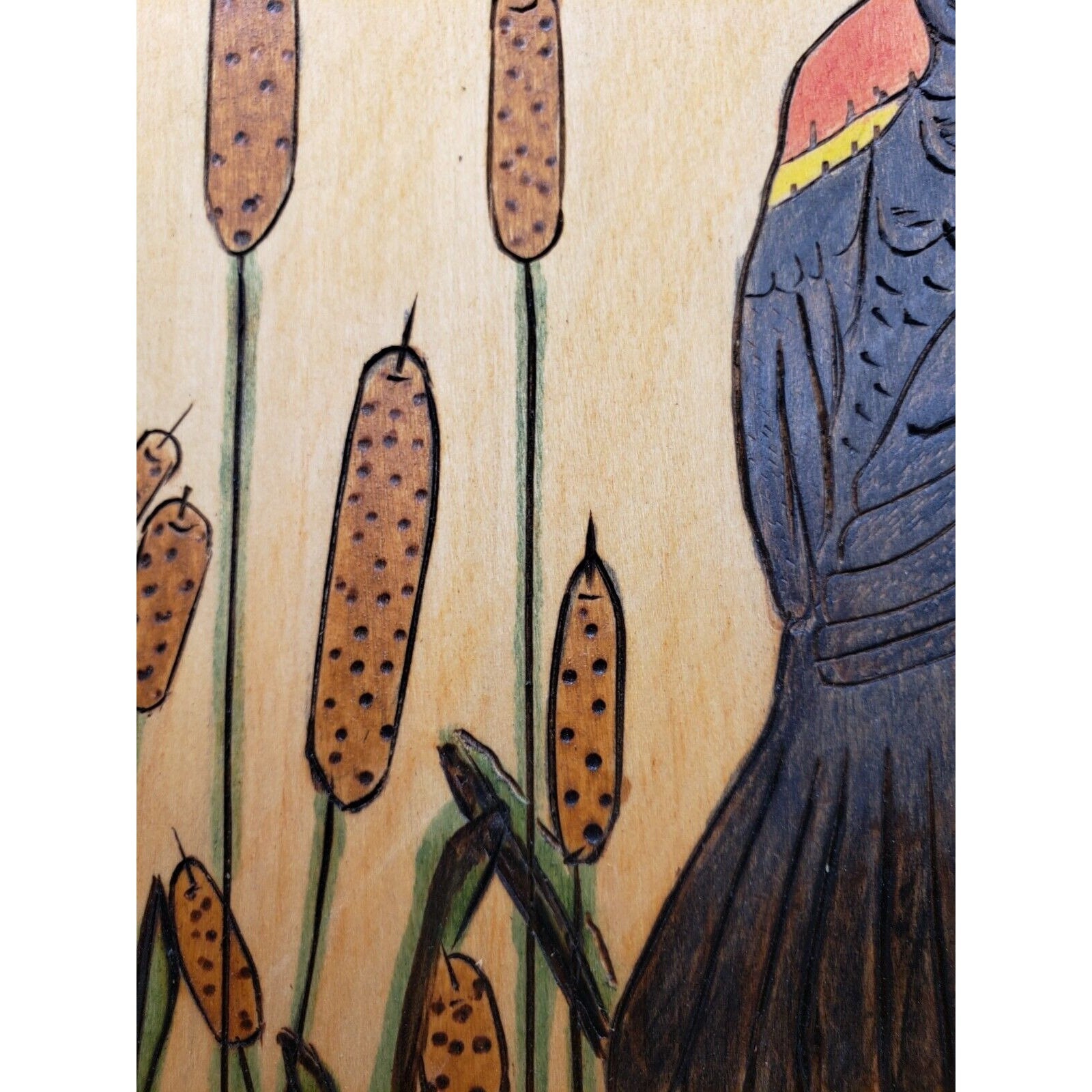 Robin Bird Carved and Painted Panel Pyrography Art Wood Burn Wooden ...
