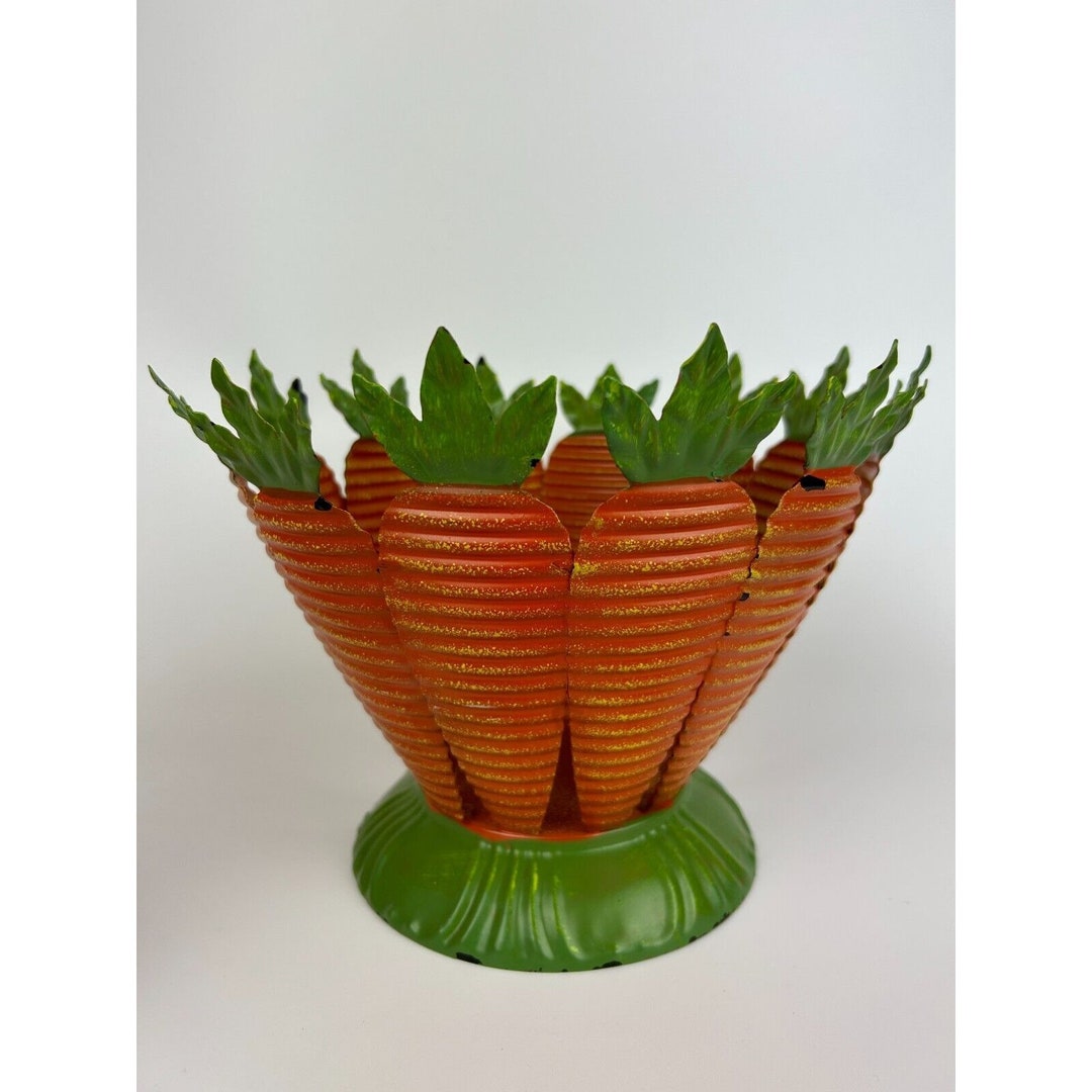 Easter Farmhouse Style Metal Carrot Basket Eggs Orange 10" X 7" TALL ...