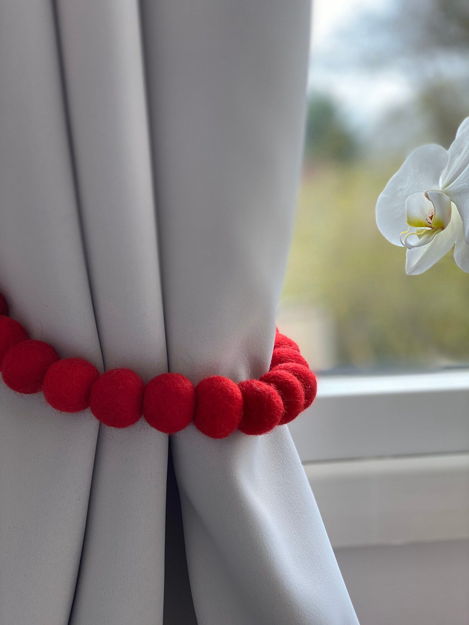 Red Tieback Curtain Pom Pom Curtain Tie Backs Curtain - Etsy UK