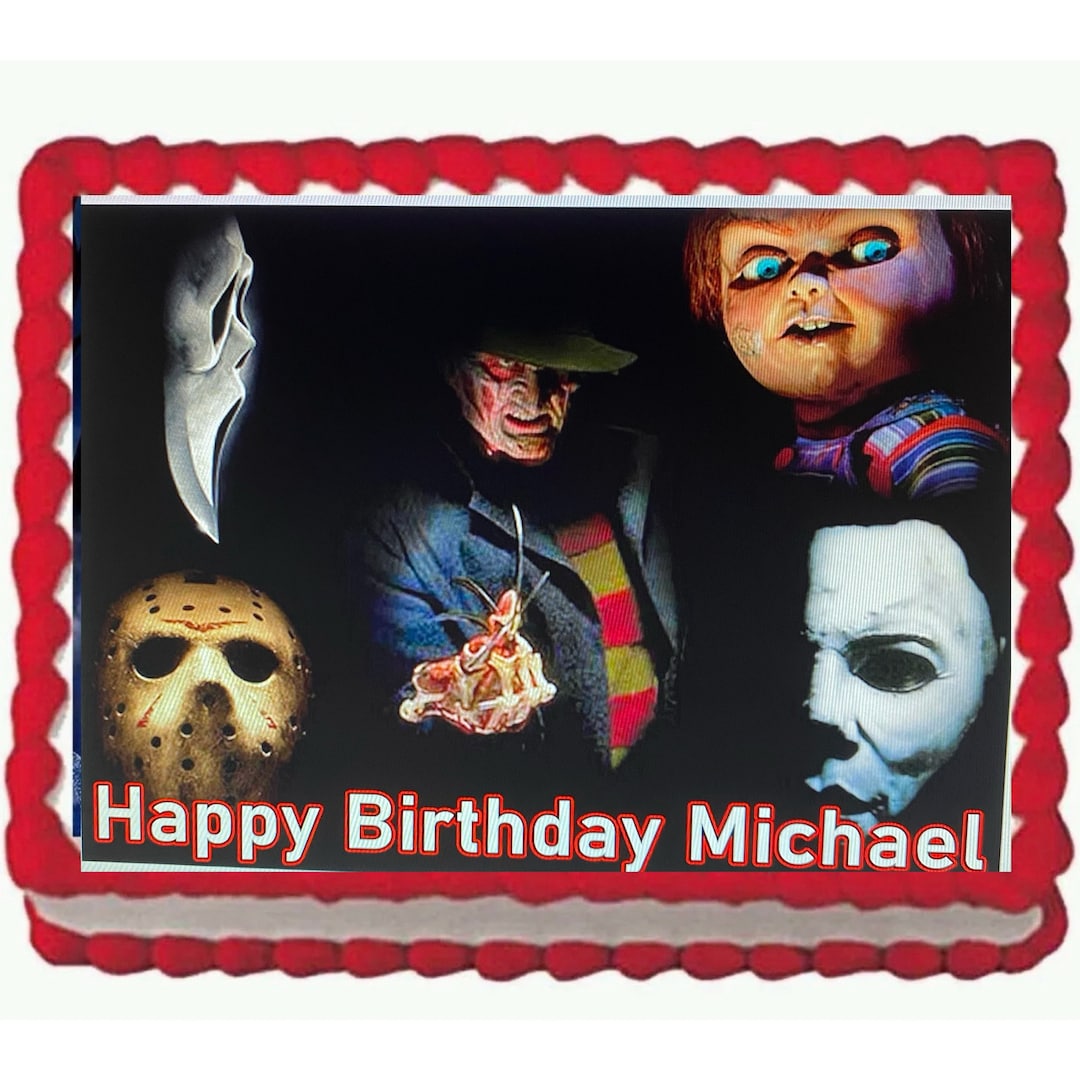 Jason Freddy Michael Horror Design Edible Cake Image Rainbow 1/4 Sheet ...