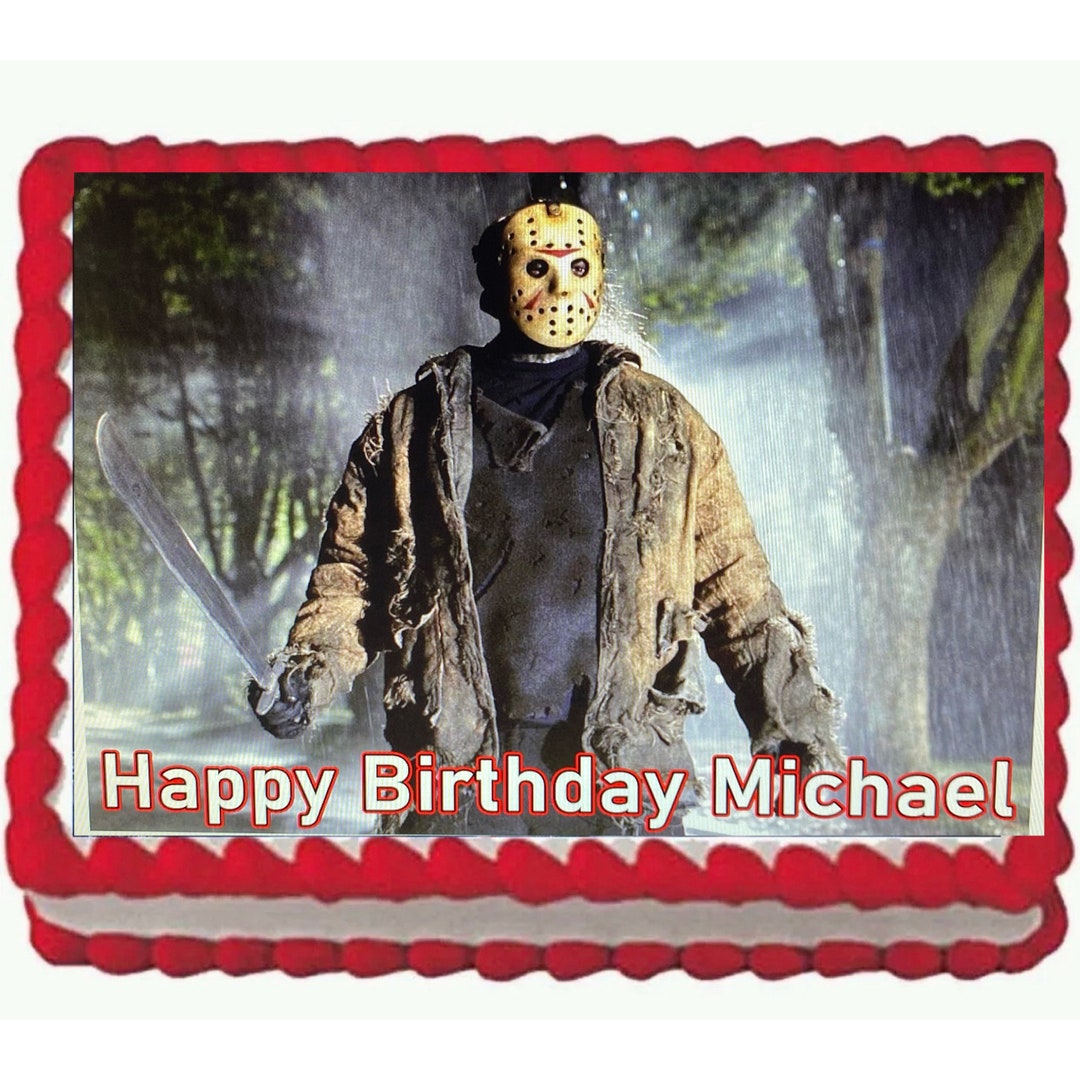 Jason Freddy Michael Horror Design Edible Cake Image Rainbow 1/4 Sheet ...