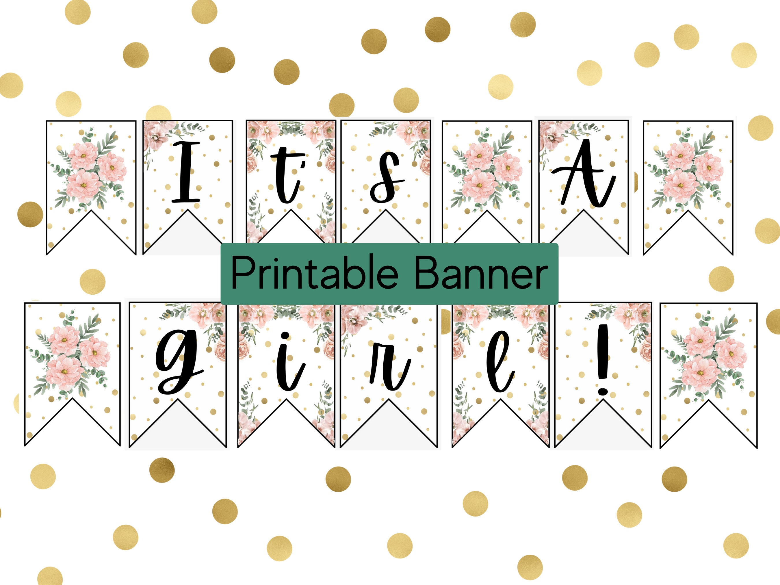 It's A Girl Baby Shower Banner Floral Baby Shower Pink Baby Shower Girl ...