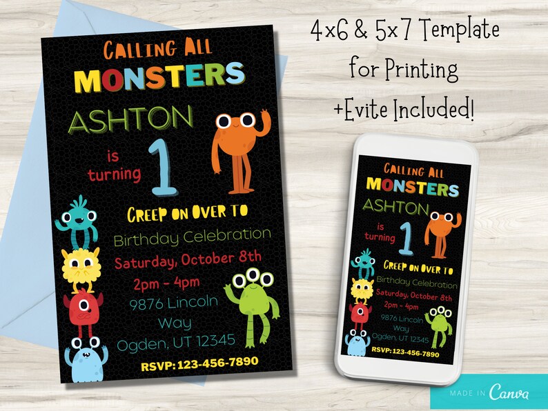 Halloween Birthday Party Invitation, Monster Birthday Invitation, Boy ...