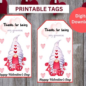 Printable Valentine's Day Gift Tags, Favor Tags, Valentine's Gnome Tags ...