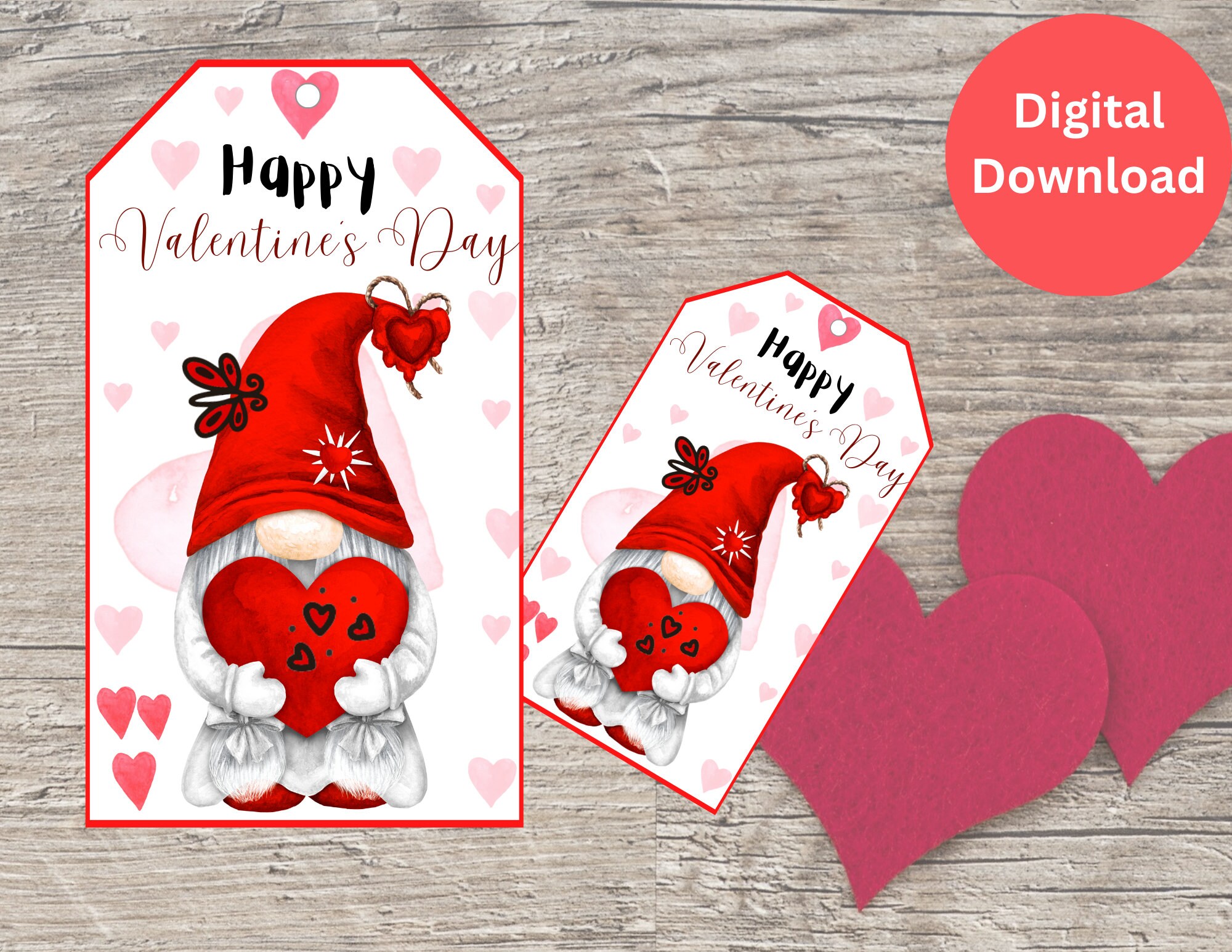 Printable Valentine's Day Gift Tags, Favor Tags, Valentine's Gnome Tags ...