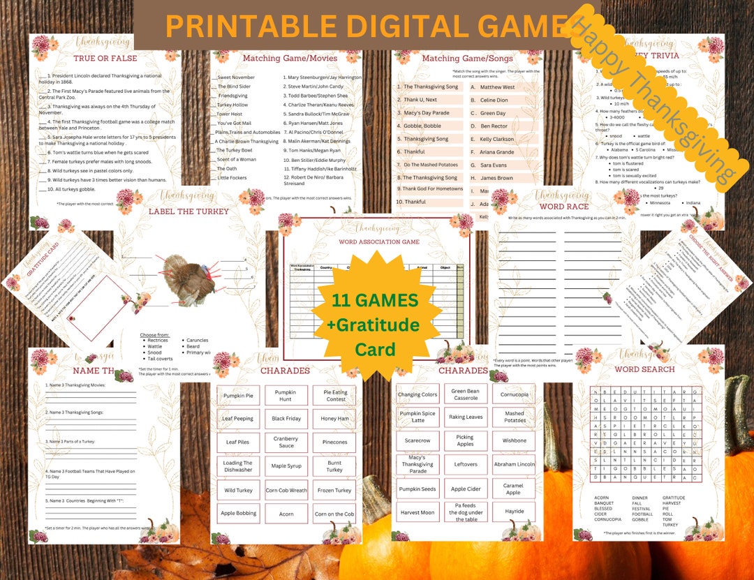 Thanksgiving Printable Game Bundle. 11 Printable Thanksgiving Party ...
