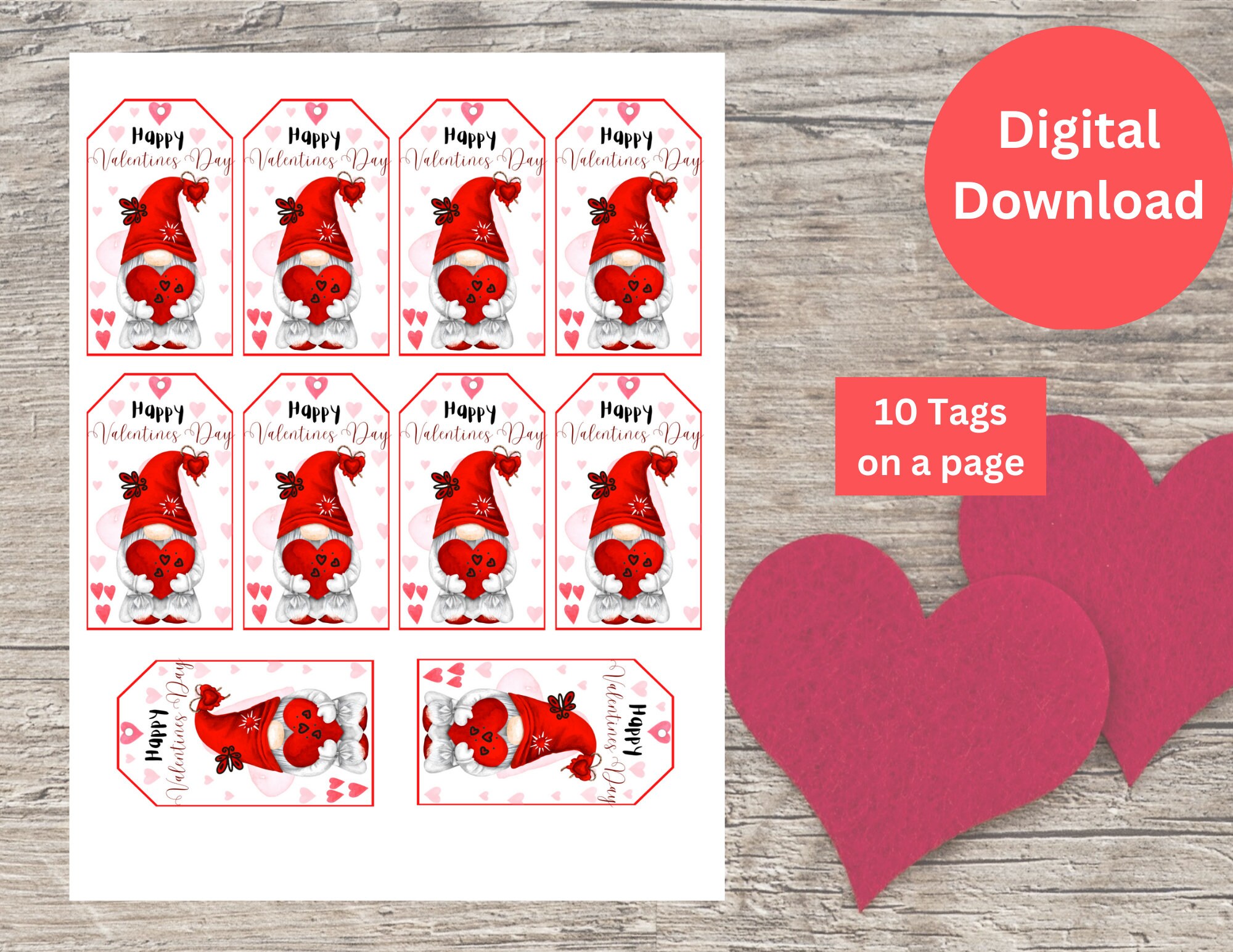 Printable Valentine's Day Gift Tags, Favor Tags, Valentine's Gnome Tags ...