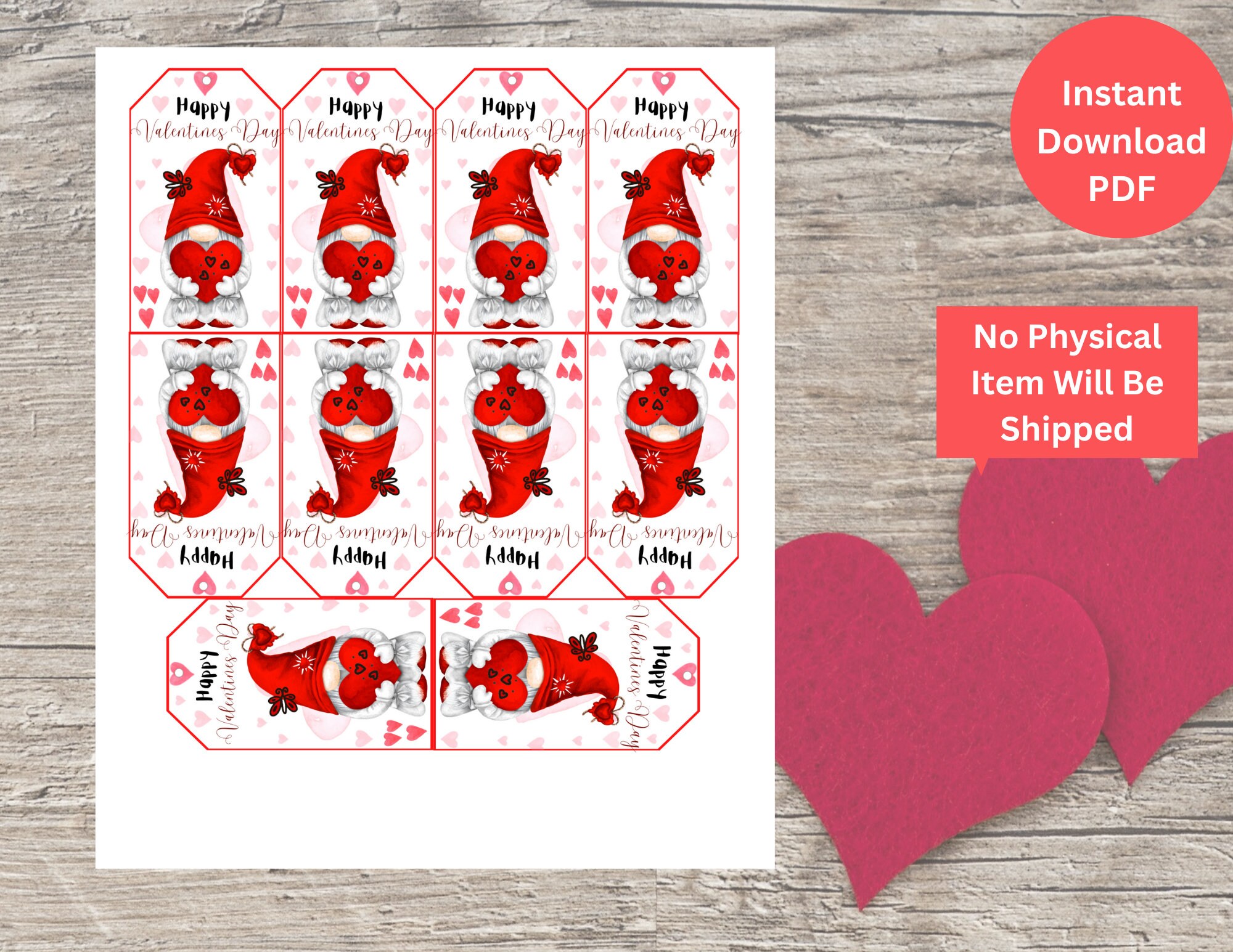Printable Valentine's Day Gift Tags, Favor Tags, Valentine's Gnome Tags ...