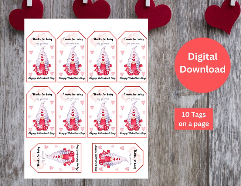 Printable Valentine's Day Gift Tags, Favor Tags, Valentine's Gnome Tags ...