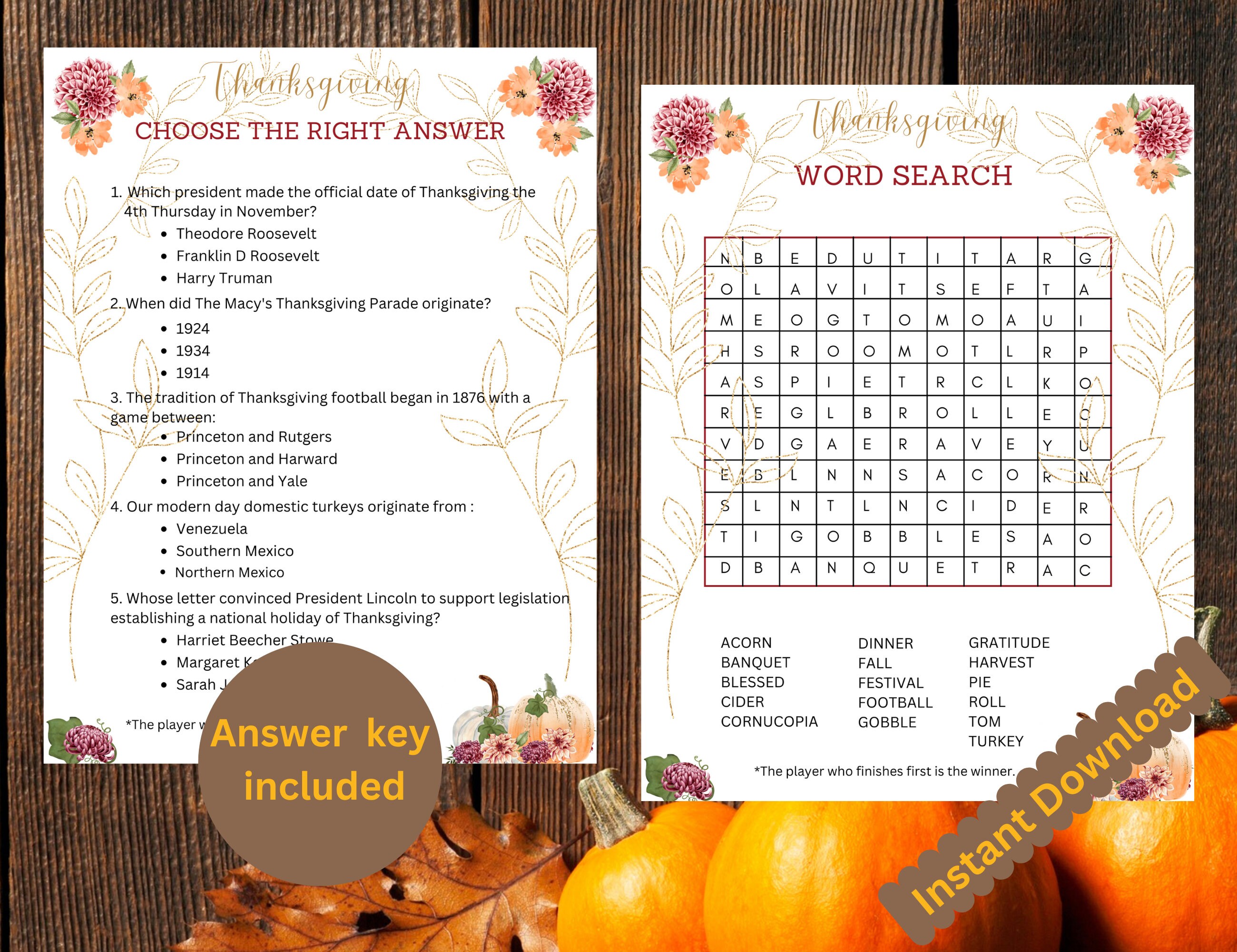 Thanksgiving Printable Game Bundle. 11 Printable Thanksgiving Party ...
