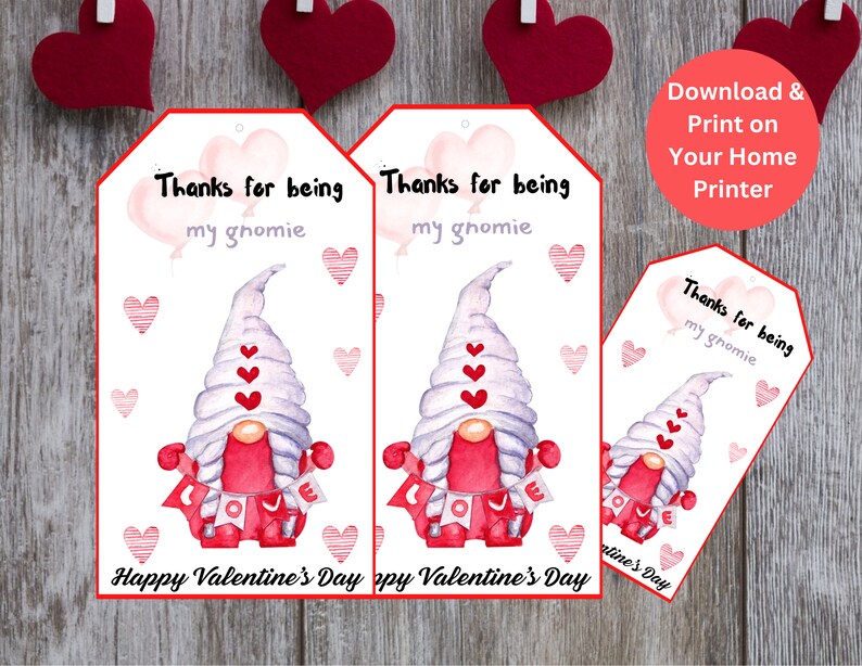 Printable Valentine's Day Gift Tags, Favor Tags, Valentine's Gnome Tags ...