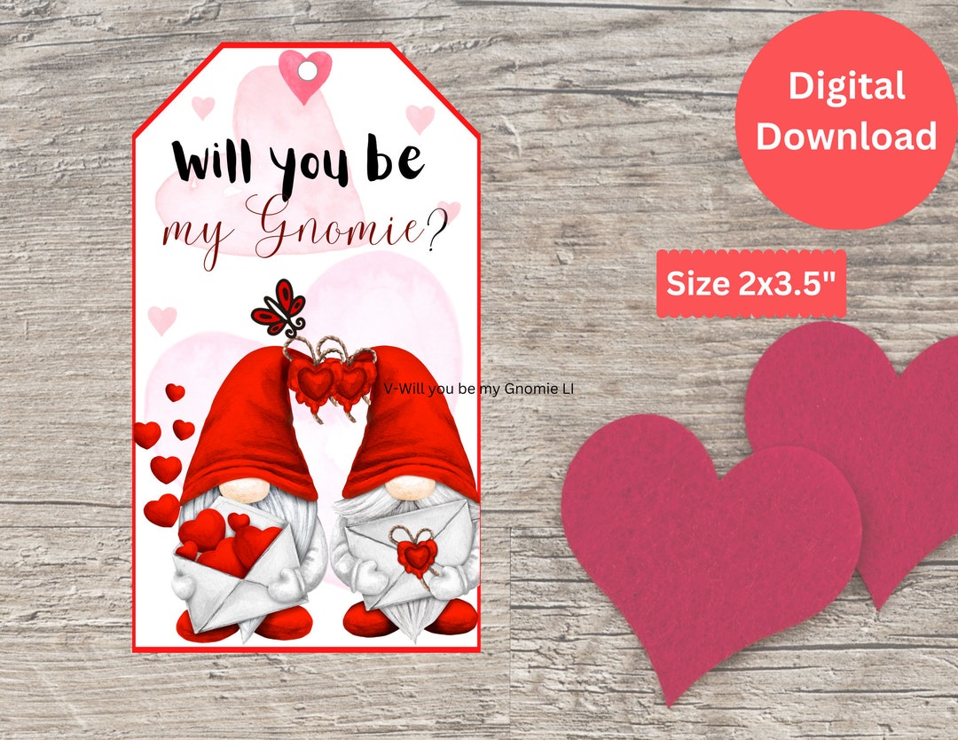 Printable Valentine's Day Gift Tags, Favor Tags, Valentine's Gnome Tags ...