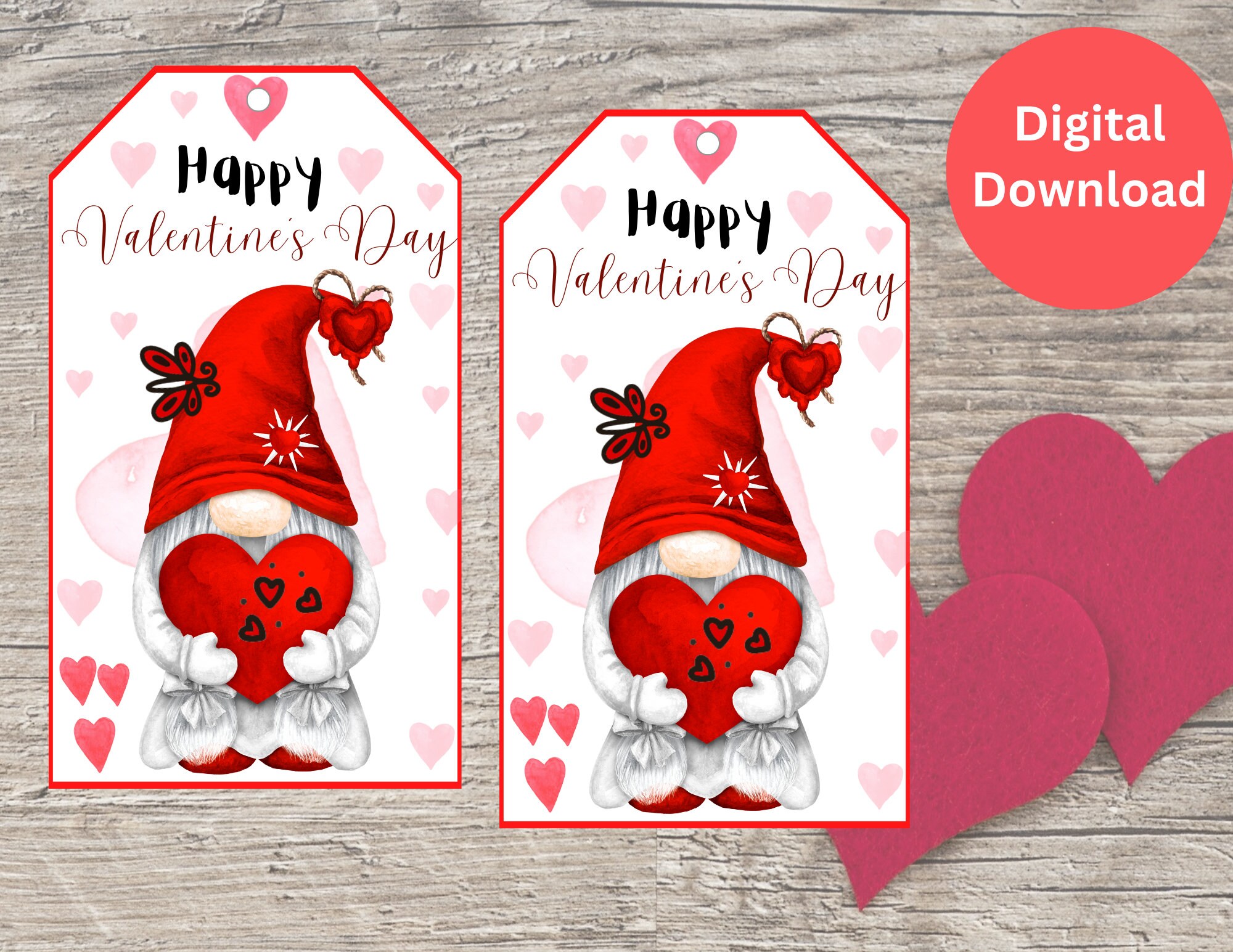 Printable Valentine's Day Gift Tags, Favor Tags, Valentine's Gnome Tags ...