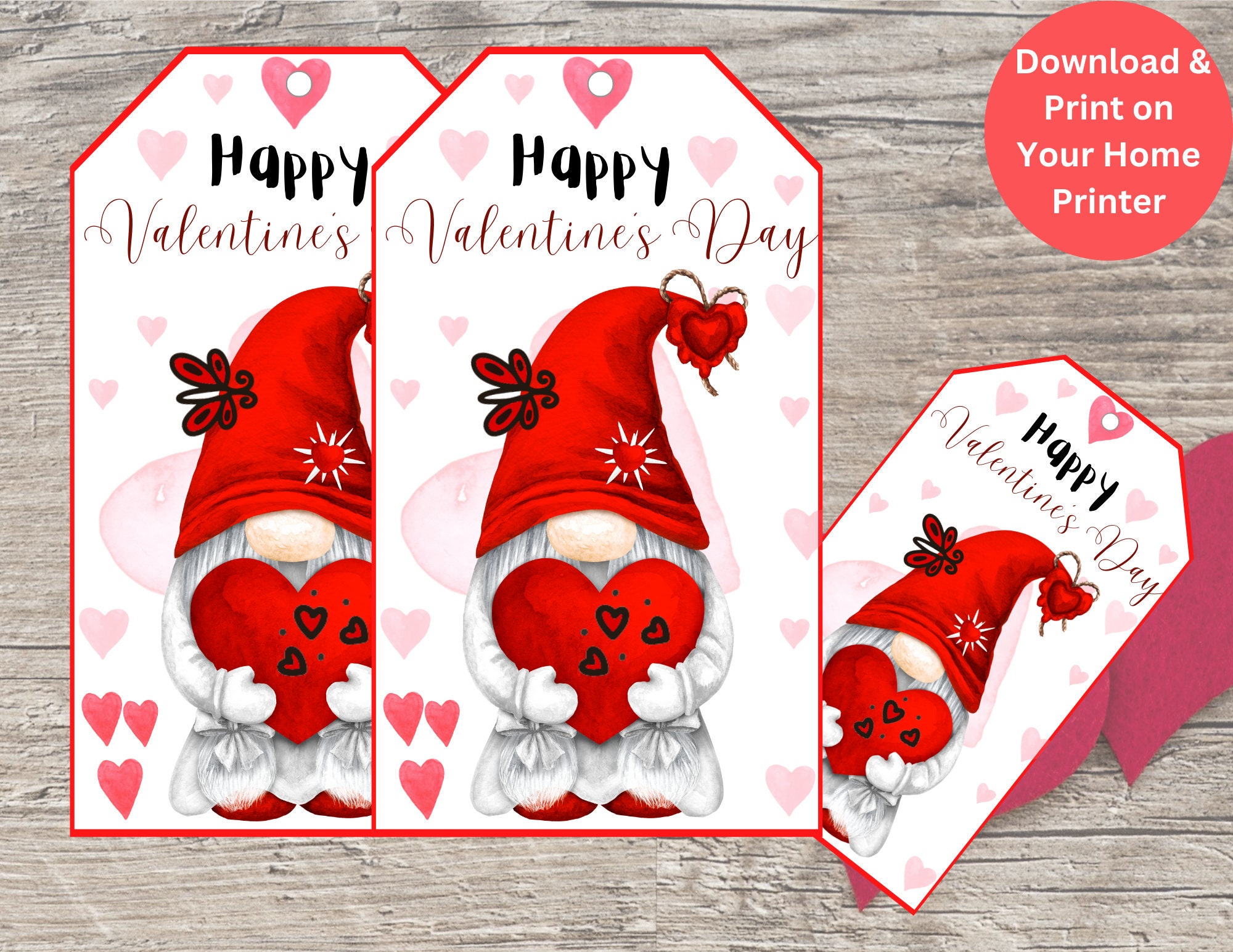Printable Valentine's Day Gift Tags, Favor Tags, Valentine's Gnome Tags ...