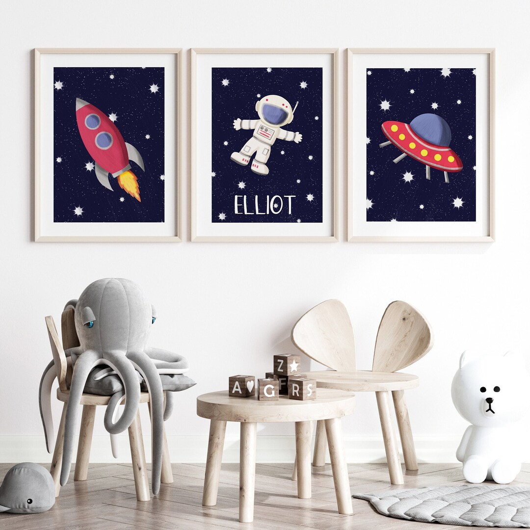 Personalised Space Theme Bedroom Print Set, Space Themed Nursery ...
