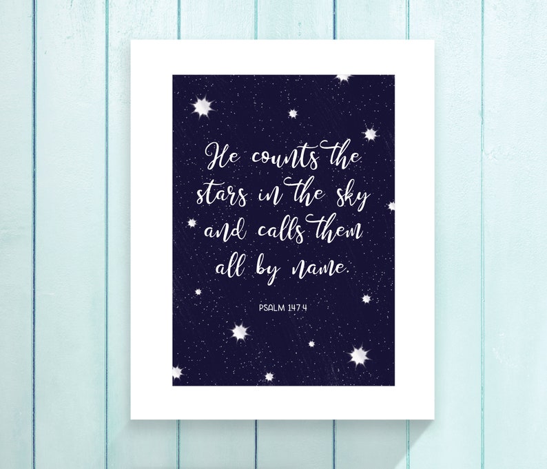 He Counts the Stars Bible Verse Print Nursery Print With - Etsy