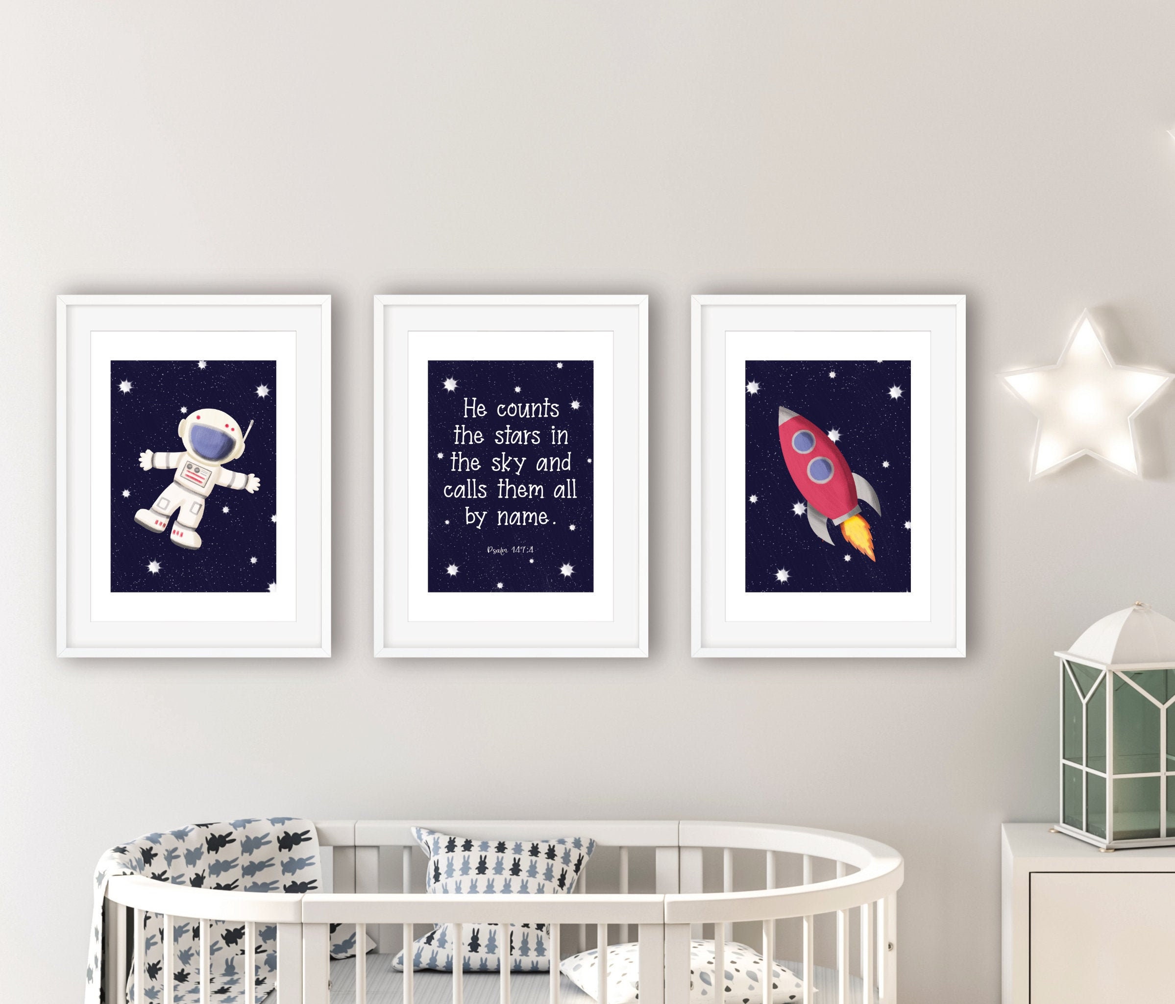 Space Bible Verse Print Set Counts the Stars Nursery | Etsy