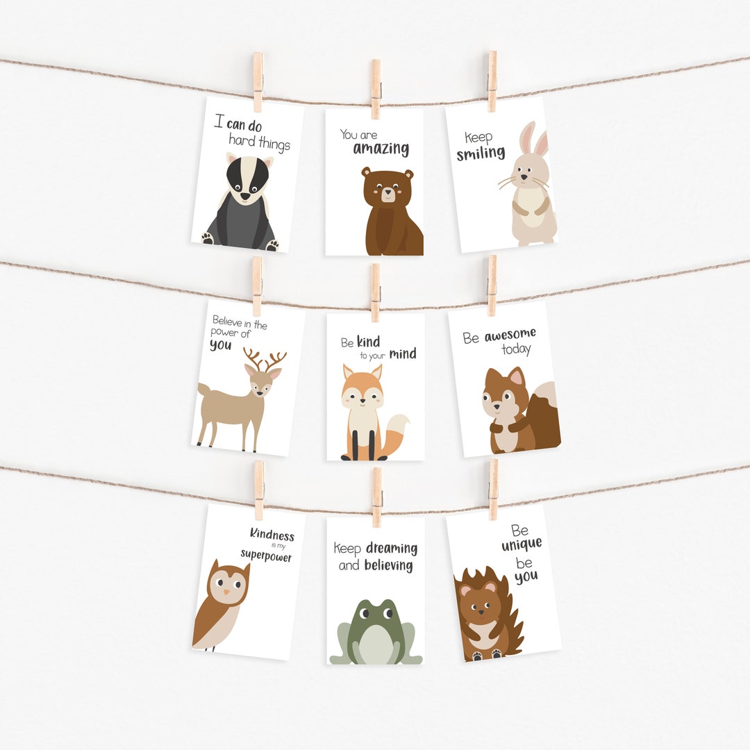 Woodland Animal Postcards, Set of 9 Themed Note Cards, Kids Thank You ...