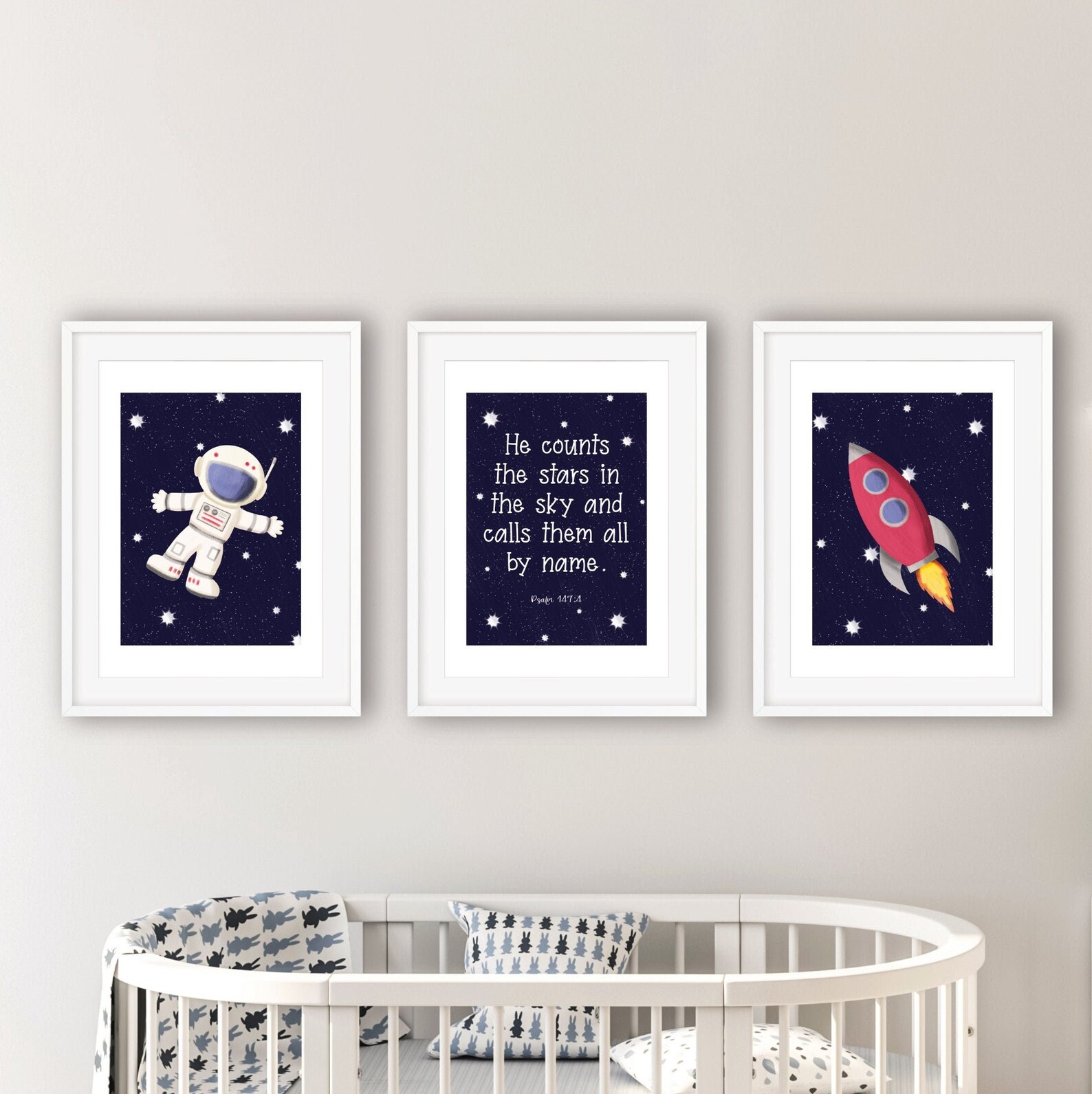Space Bible Verse Print Set Counts the Stars Nursery - Etsy