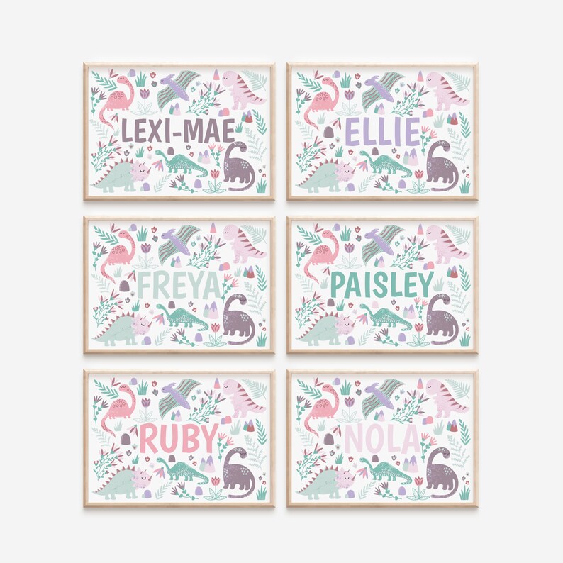 Landscape Dinosaur Name Print Nursery Decor Little Girls - Etsy