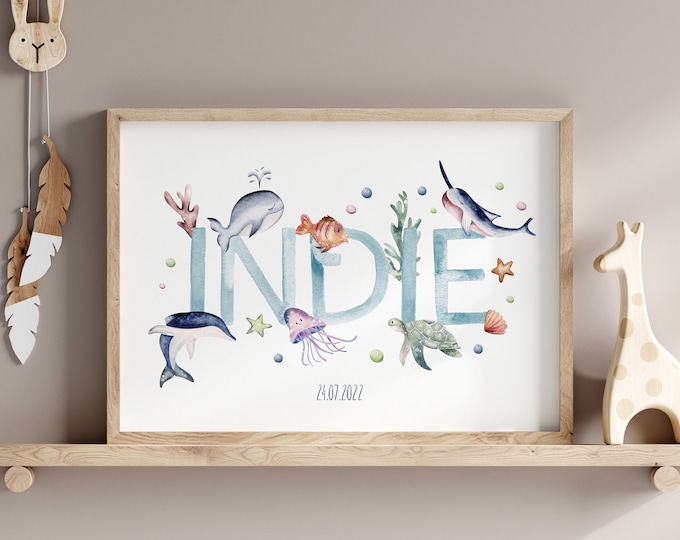 Under the Sea Landscape Name Nursery Print, Ocean Themed Printable Wall ...