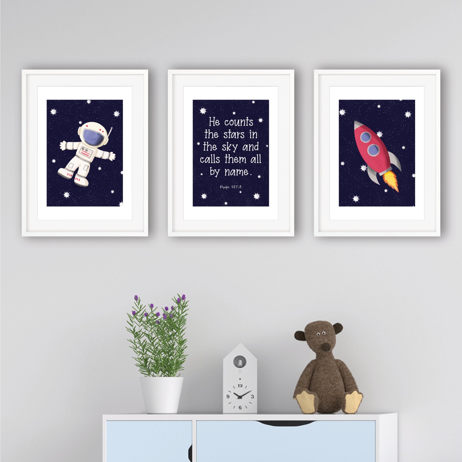 Space Bible Verse Print Set Counts the Stars Nursery | Etsy