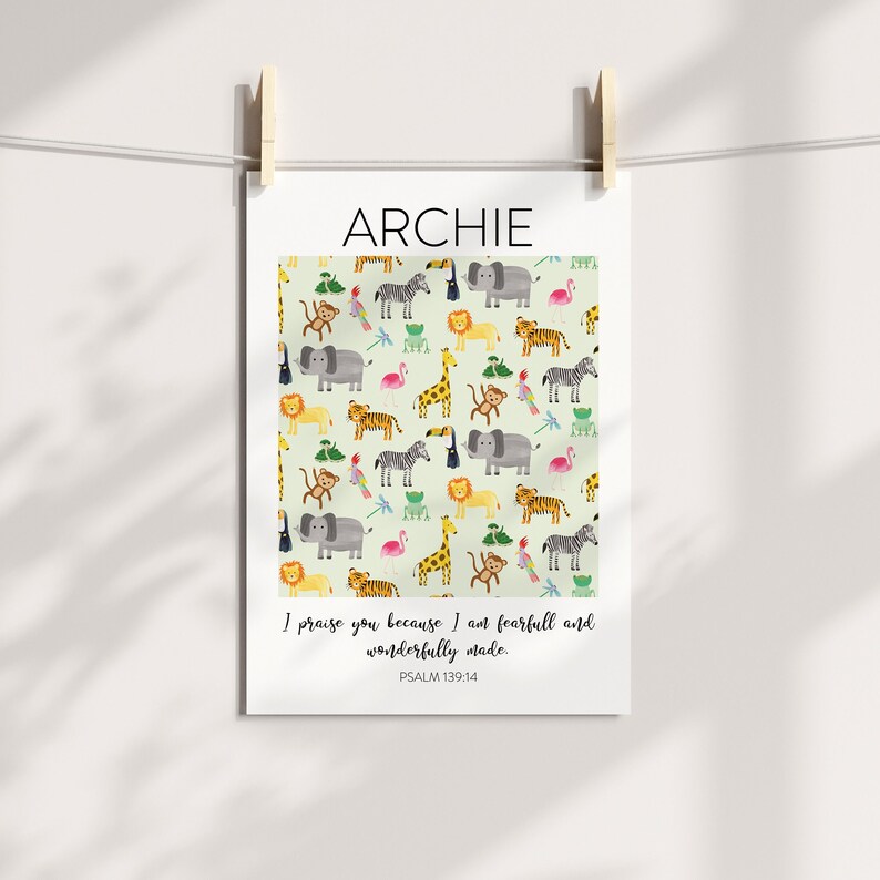 Personalised Safari Bible Verse Wall Art Print - Etsy UK