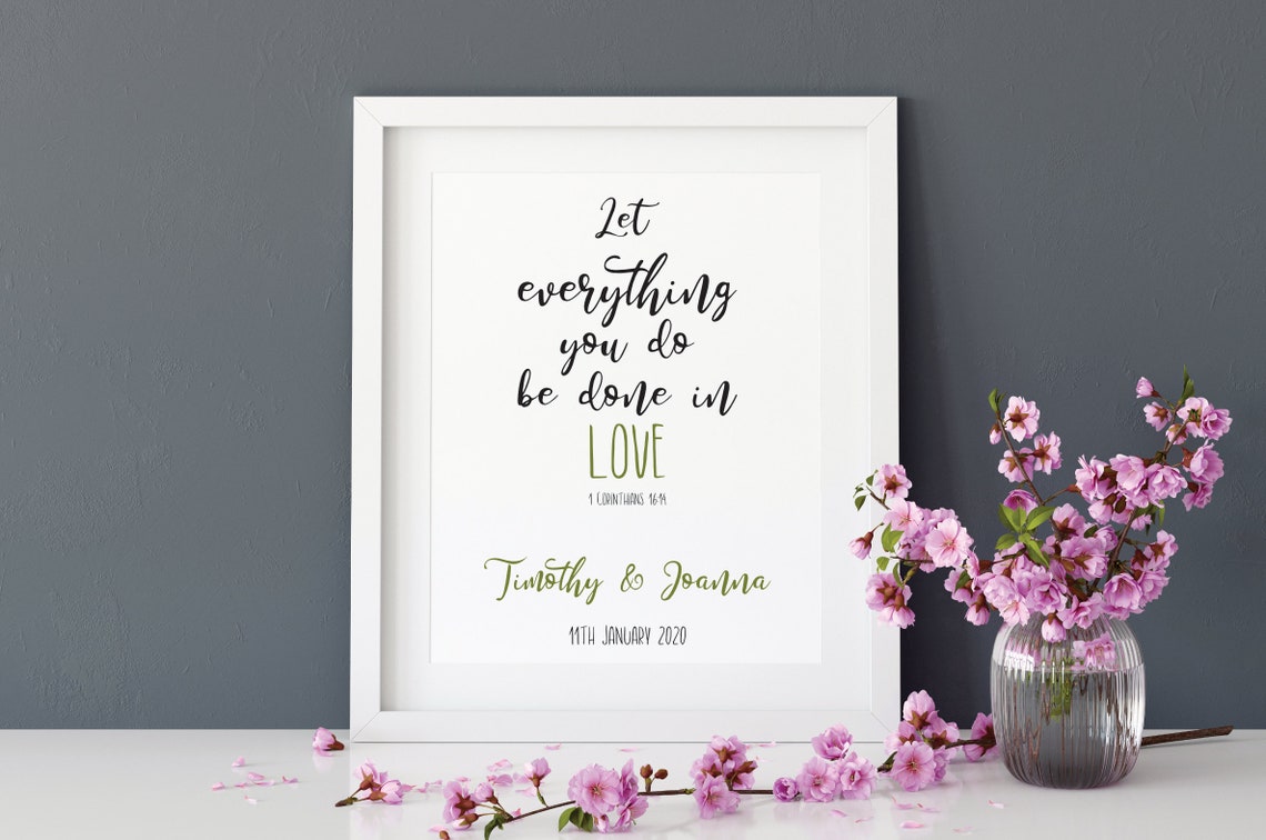 Personalised Bible Verse Wedding Gift Print Let All You Do Be - Etsy