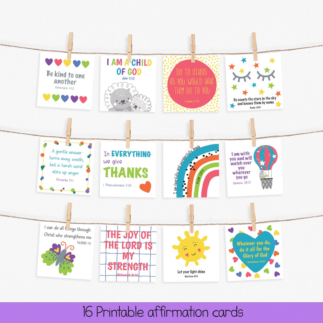 Children's Faith Based Affirmation Cards, Scripture Cards for Kids, Set ...