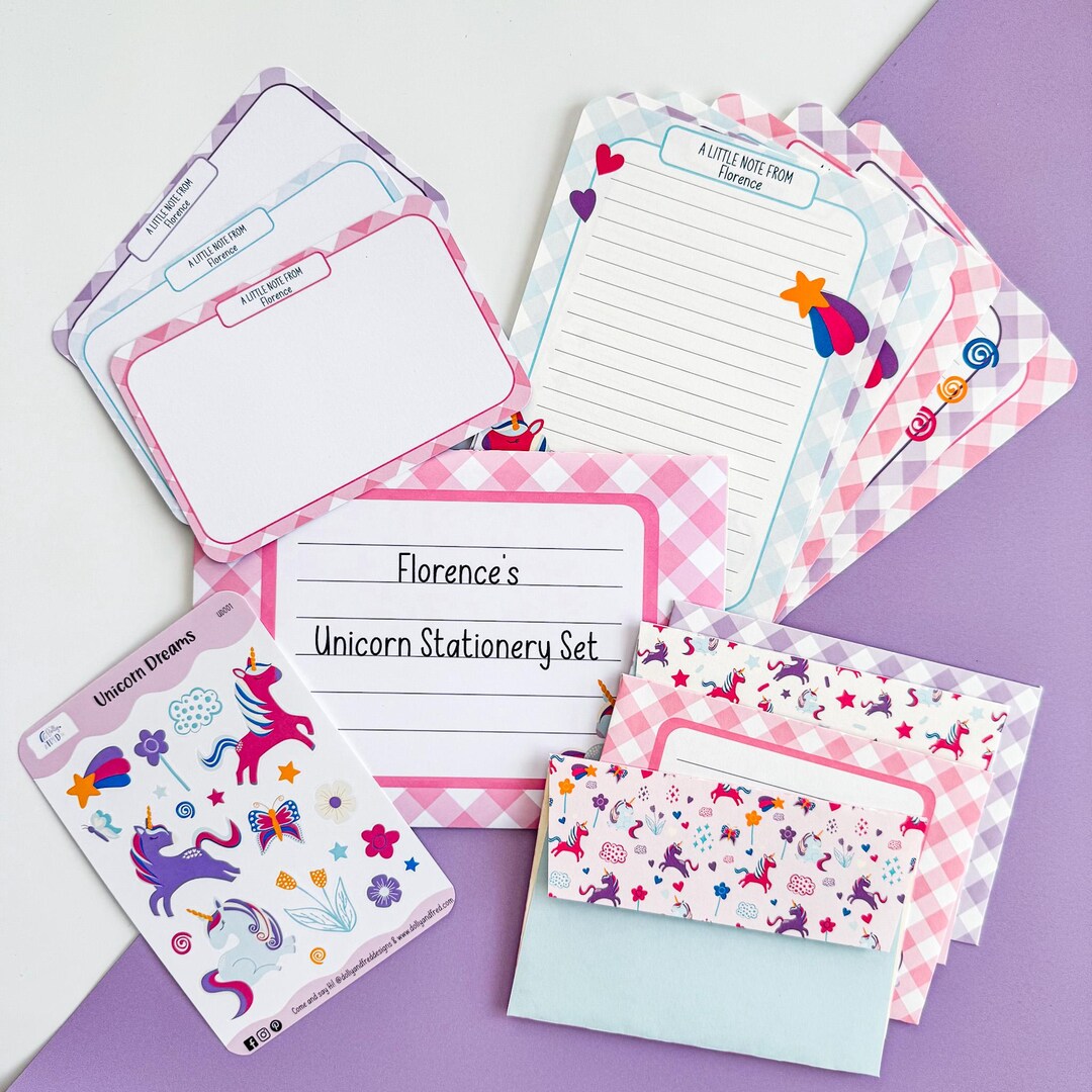 Unicorn Writing Set for Kids | Personalised Stationery Gift | Pink ...