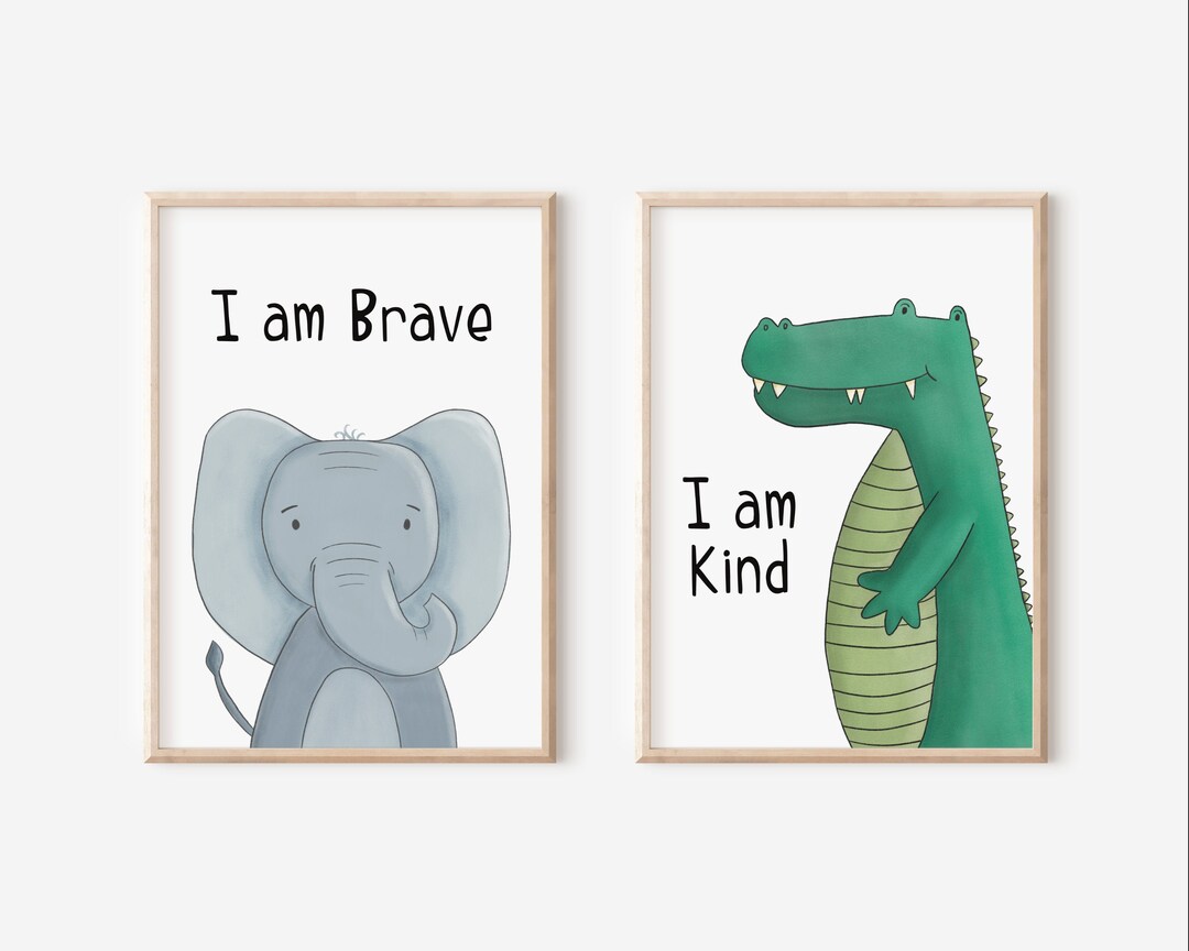 Set of 2 Safari Nursery Prints, Jungle Affirmation Decor for Children ...