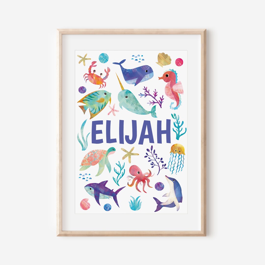 Bright Ocean Animals Name Print, Under the Sea Nursery Decor ...