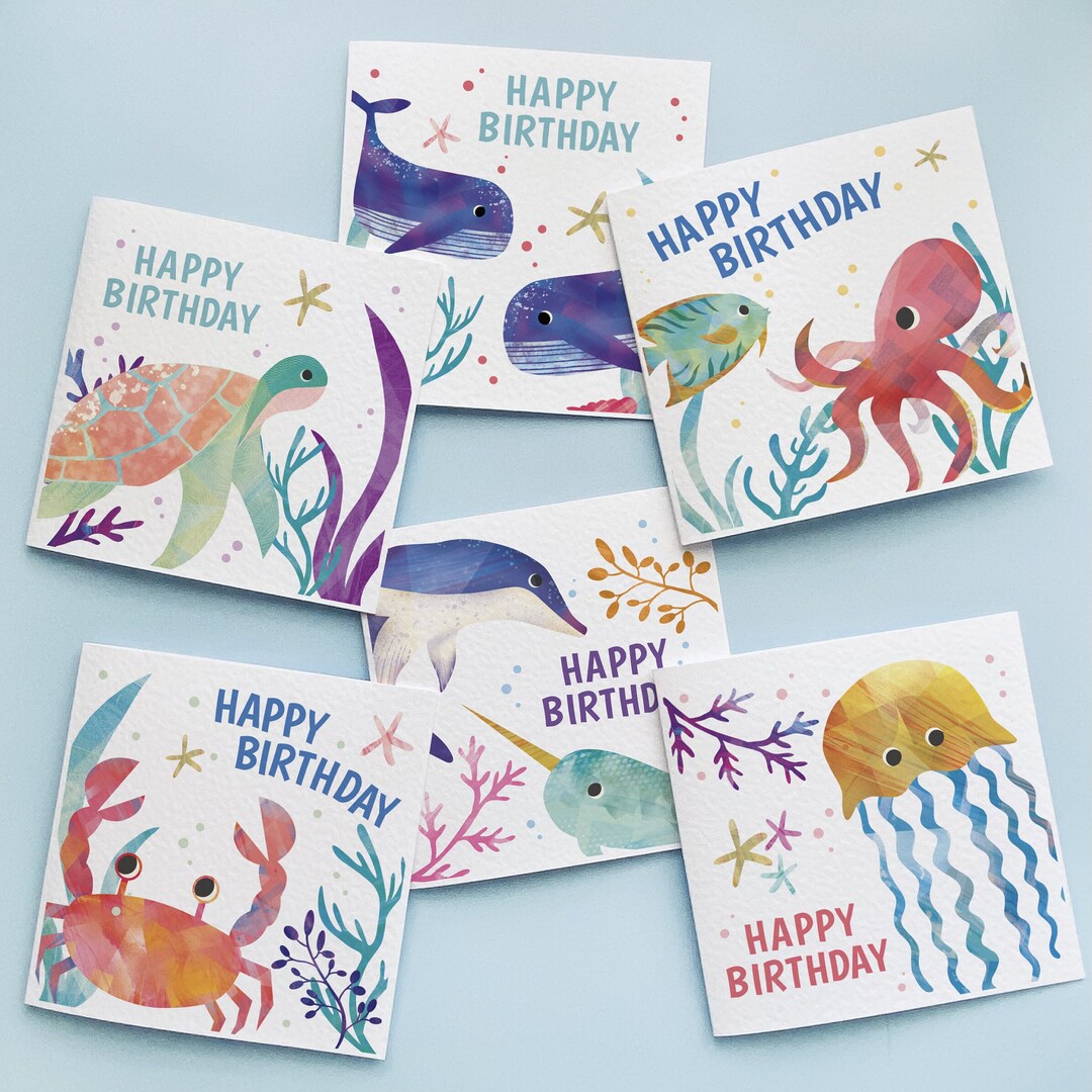 Sea Themed Children's Birthday Card Multi Pack, Ocean Creature Boys ...