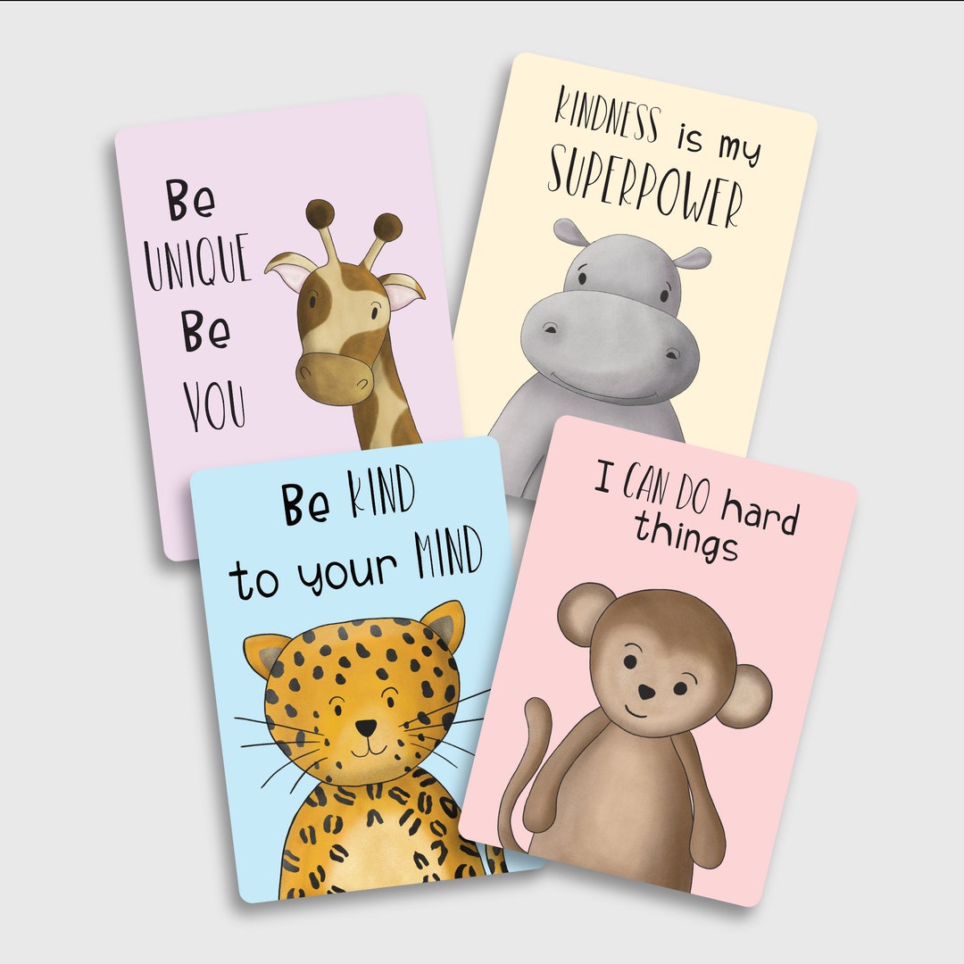 Digital Download Safari Affirmation Cards for Kids, Printable Set of 4 ...