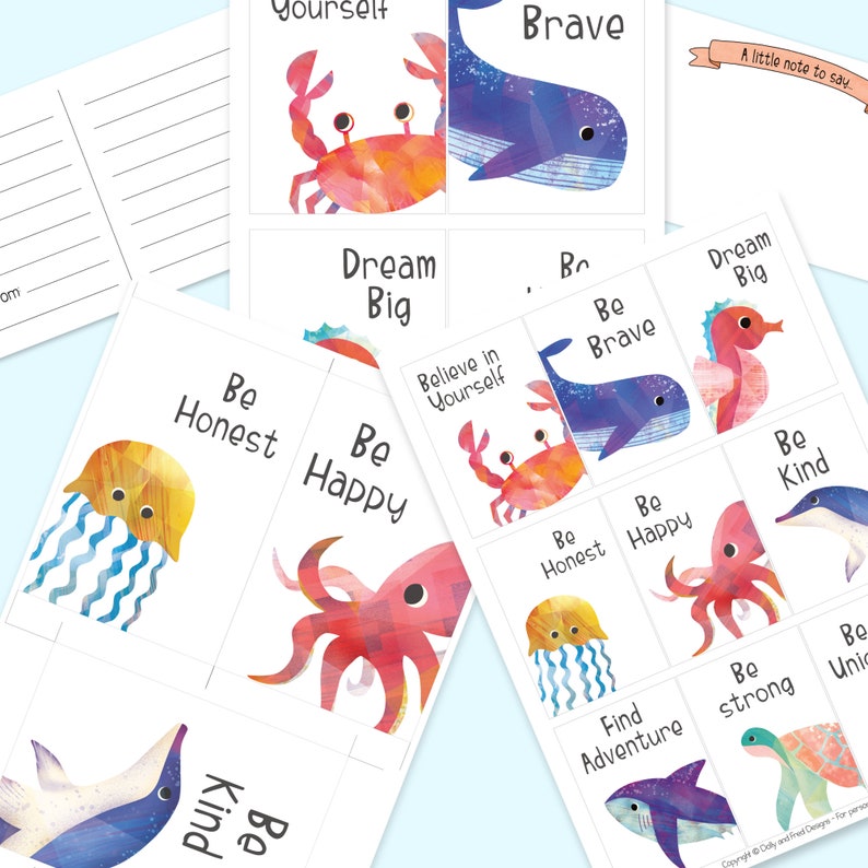 Sea Animal Affirmation Cards: Kids' Motivational Notecards (digital ...