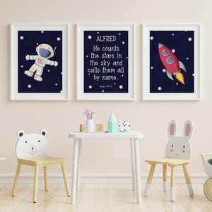 Space Bible Verse Print Set, Counts the Stars Nursery Pictures, Set of ...