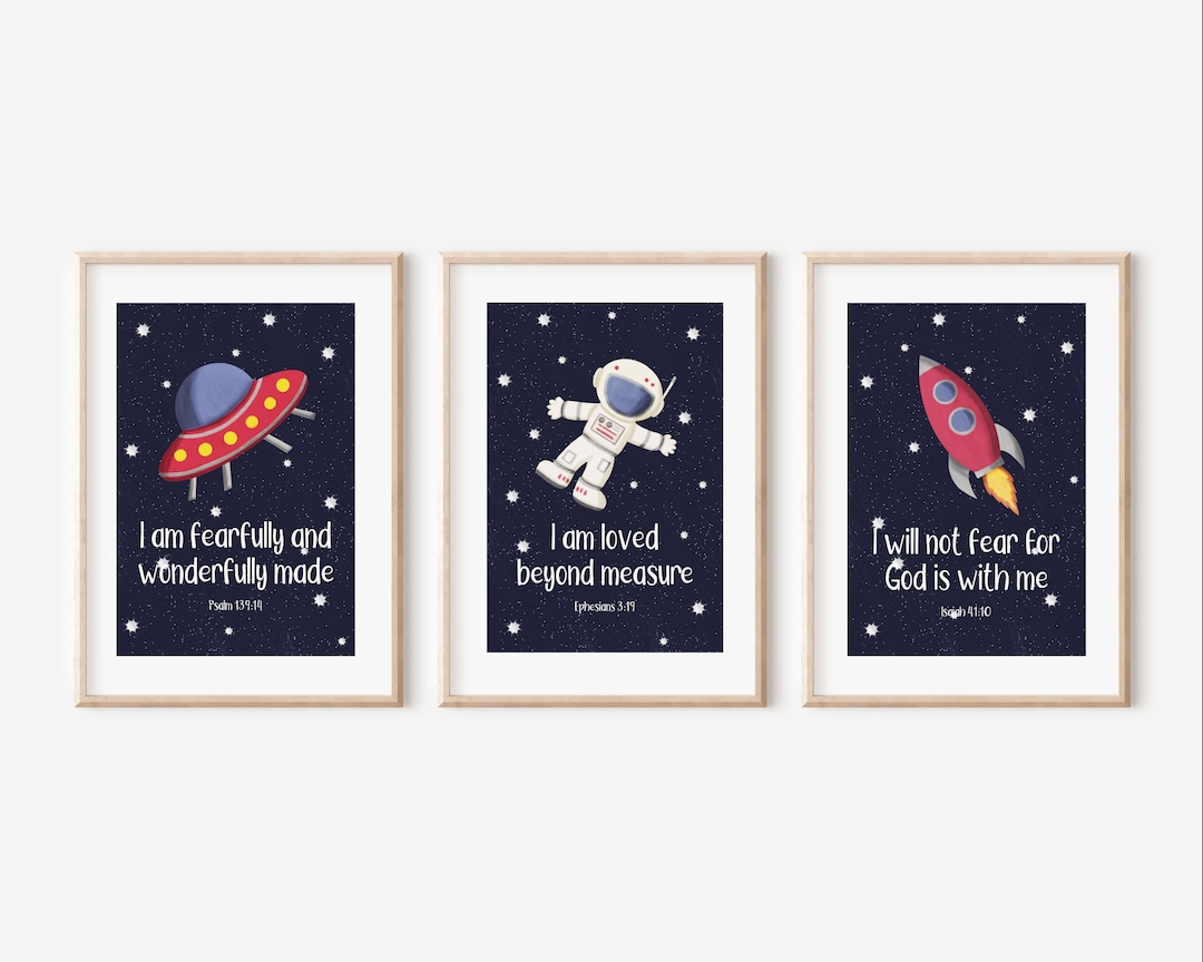 Space Theme Christian Wall Decor, Outer Space Bible Verse Nursery ...