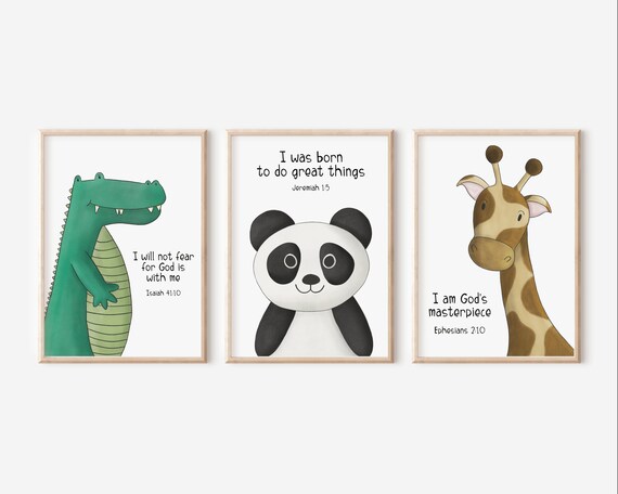 Safari Bible Verse Wall Art Set of 3 Animal Nursery Prints | Etsy
