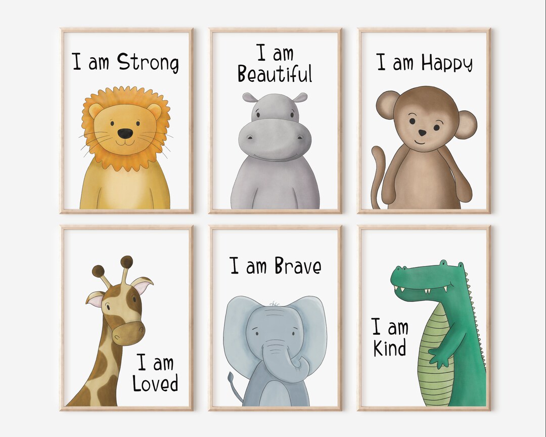 Safari I Am Affirmation Print Set of 6, Unframed Jungle Animal Decor ...