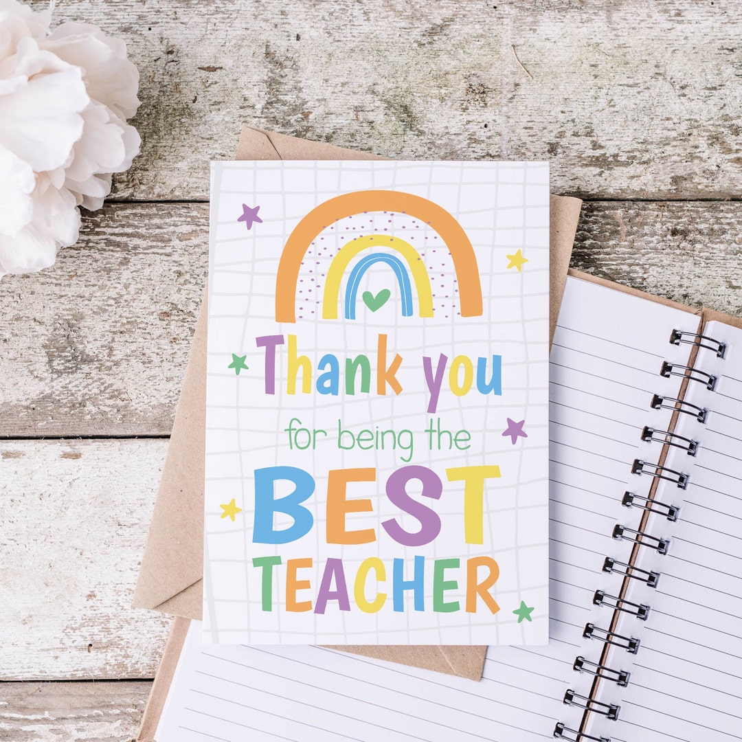 Bright Rainbow Thank You Teacher Card, Nursery Worker Thank You Card ...