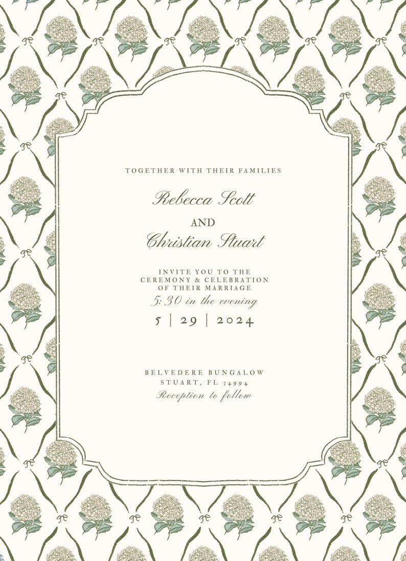 Hydrangea Wedding Invitation Suite: Cottage Core CANVA Template ...