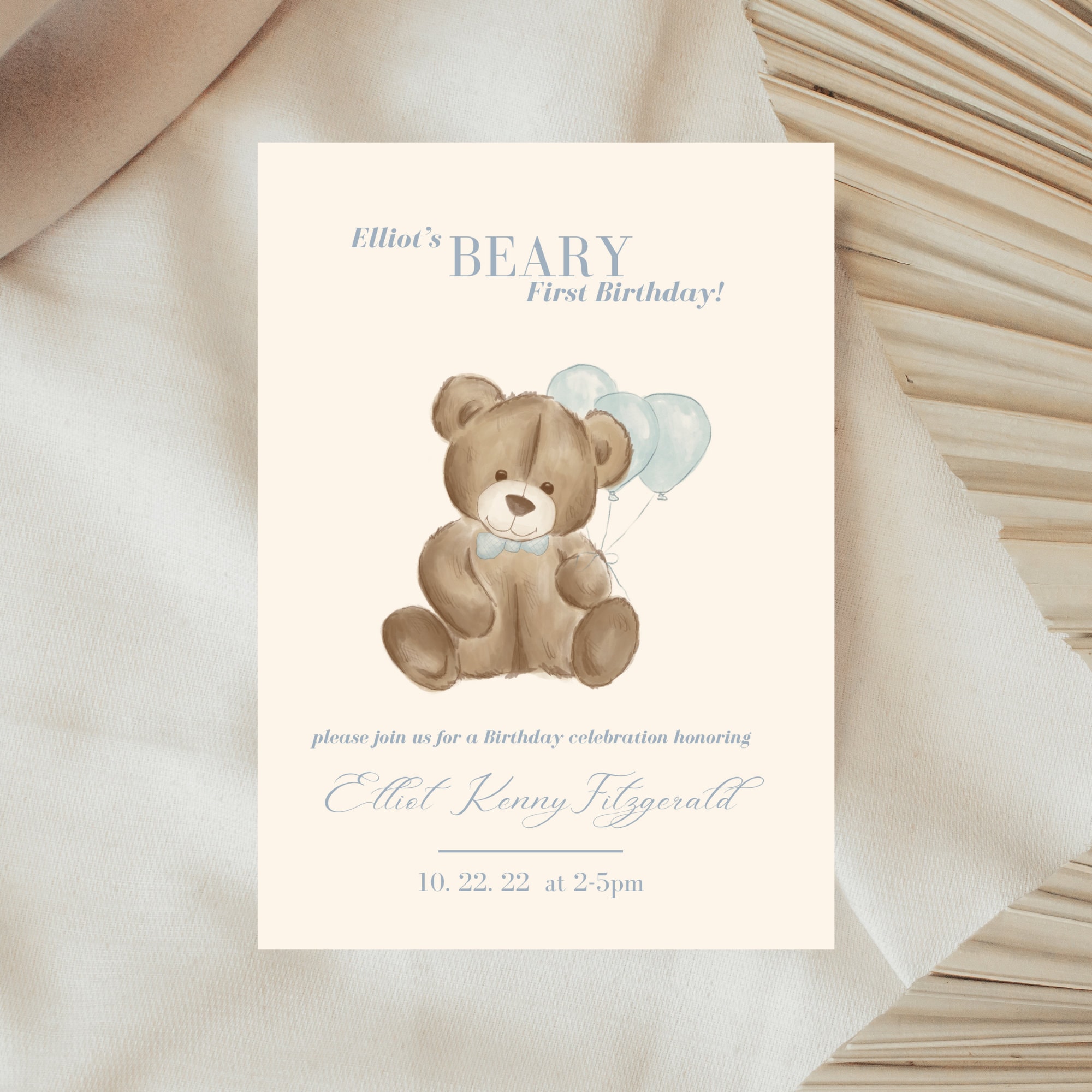 Teddy Bear 1st Birthday Party Invite Blue - Etsy