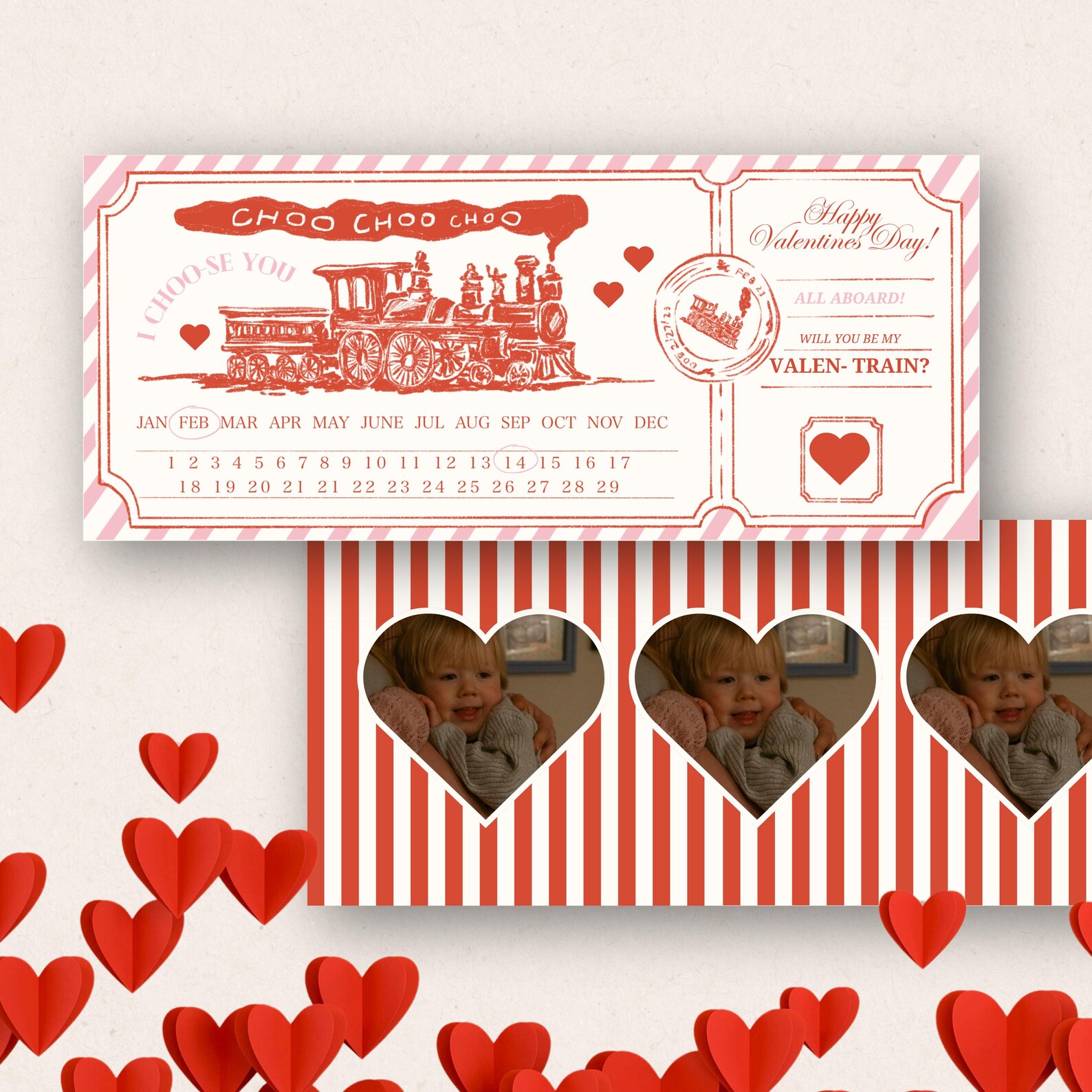 Vintage Choo-choo Train Ticket Valentines Cards Editable Template ...