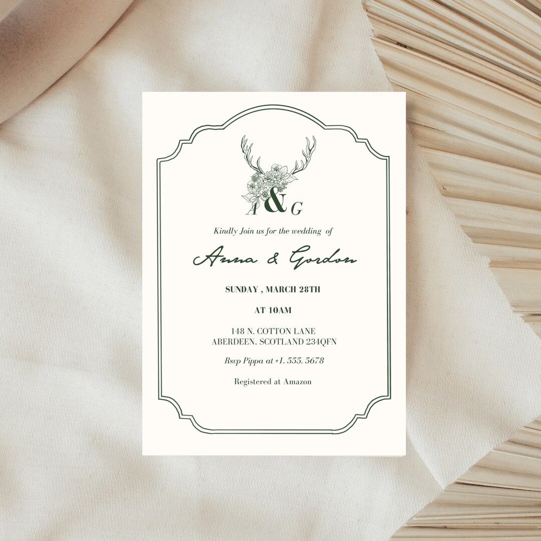 Florals + Antlers Wedding Invitation-woodland Boho - Etsy